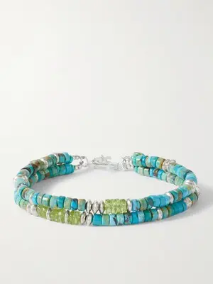 PEYOTE BIRD Cedar Double Sonoran Sterling Silver Bracelet - Green