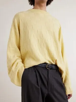 THE ELDER STATESMAN Culver Checked Cashmere Sweater - Yellow