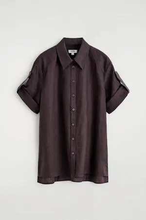 Cos Folded-sleeve Linen Shirt - Red