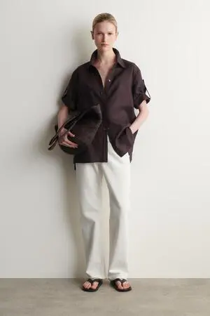 Cos Folded-sleeve Linen Shirt - Red