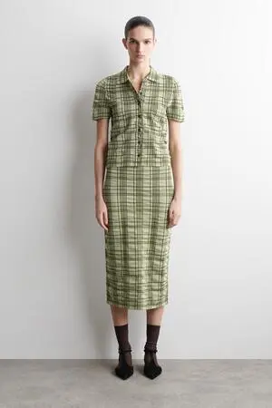 Cos Checked Cotton-jacquard Midi Skirt - Green