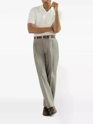 Brunello Cucinelli Cotton And Linen Panama Trousers With Pleat