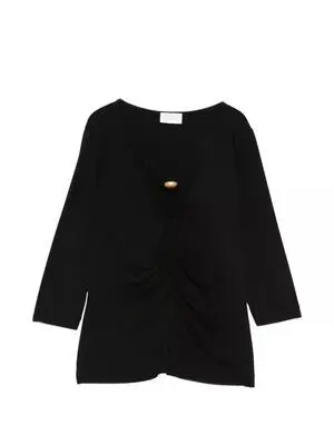 CLIPS V-neck Gathered T-shirt - Black