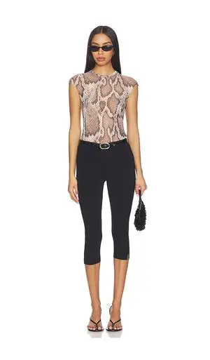 AFRM Nina Mesh Top With Snake Print - Beige