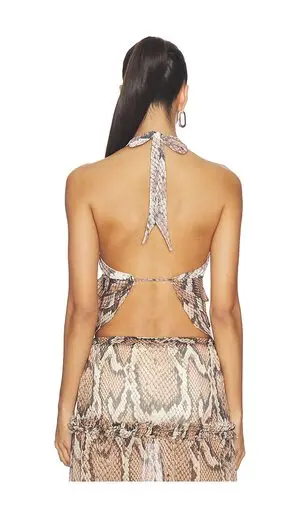 AFRM Tiered Plunge Neck Halter Top - Tan
