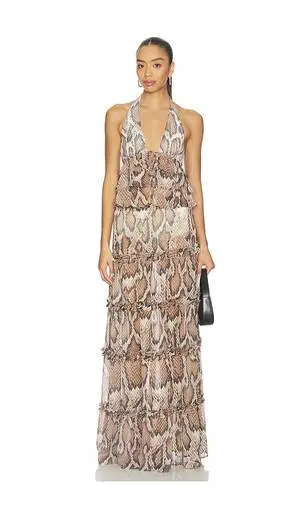 AFRM Tiered Plunge Neck Halter Top - Tan