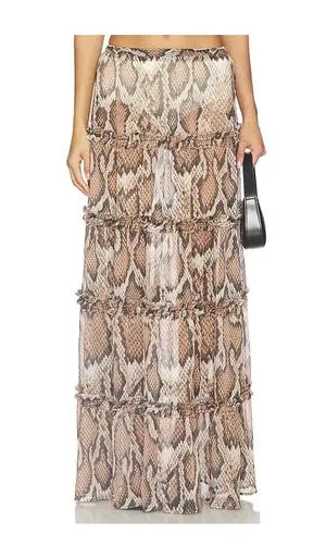 AFRM Tiered Ruffle Maxi Skirt - Tan
