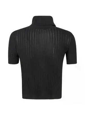 Elisabetta Franchi Sheer Knit Polo Top - Black