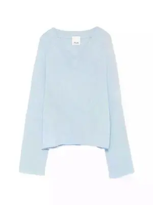 ALLUDE V-neck Long Sleeve Sweater - Blue