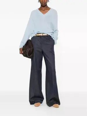 ALLUDE V-neck Long Sleeve Sweater - Blue