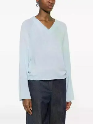 ALLUDE V-neck Long Sleeve Sweater - Blue