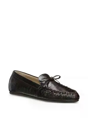STUART WEITZMAN Bow Embossed Loafers - Brown