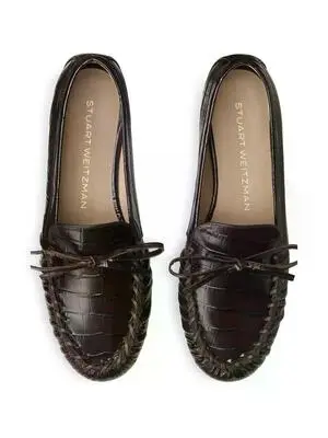 STUART WEITZMAN Bow Embossed Loafers - Brown