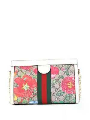 Gucci Ophidia Chain Shoulder Bag Flora Gg Coated Canvas Small - Brown