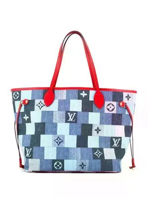 LOUIS VUITTON Neverfull Damier And Monogram Patchwork Denim Mm Tote Bag