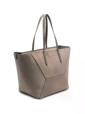 Brunello Cucinelli Leather Tote Bag With Detachable Pouch - Grey