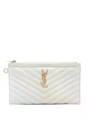 Saint Laurent 2020 Grain De Poudre Chevron Monogram Clutch Bag