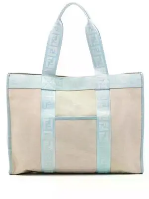 Fendi Zucca Trimmed Canvas Tote Bag - Blue