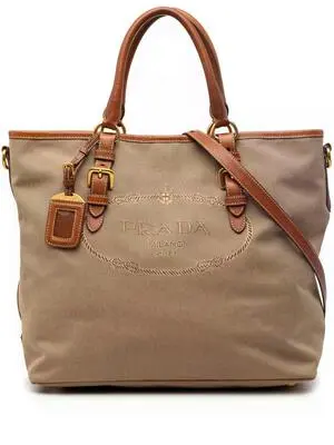Prada 2013-2025 Canapa Logo Convertible Tote Satchel - Brown