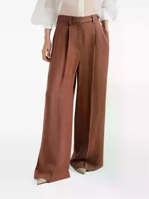Brunello Cucinelli Fluid Twill Wide Trousers With Monili Embroidery - Brown