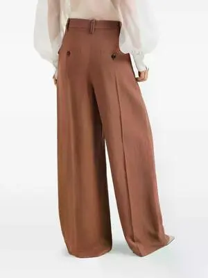 Brunello Cucinelli Fluid Twill Wide Trousers With Monili Embroidery - Brown