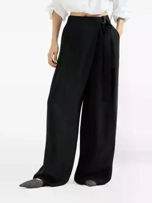 Brunello Cucinelli Fluid Twill Palazzo Trousers With Monili Embellishment - Black