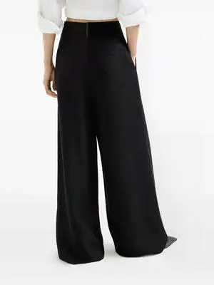 Brunello Cucinelli Fluid Twill Palazzo Trousers With Monili Embellishment - Black