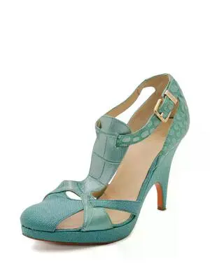 Versace Croc-embossed Leather Wedge Sandals