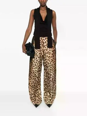 Sportmax Leopard-print Silk Trousers - Neutrals