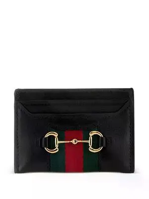 Gucci Horsebit Striped Leather Card Holder - Black