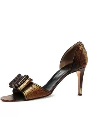 Valentino Garavani 80mm Lizard-leather Bow Sandals - Brown