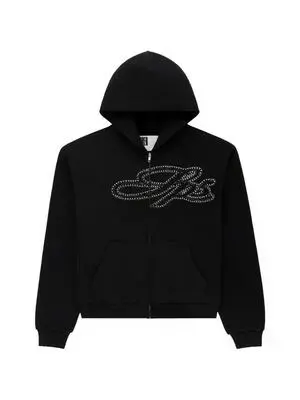 SP5DER Rhinestone-embellished Zip Hoodie - Black