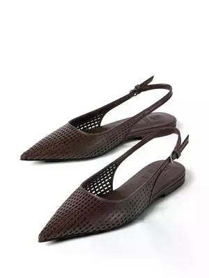 Brunello Cucinelli Perforated Leather Slingback Flats - Brown