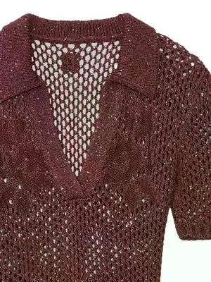 Amiri Floral Crochet Polo Top