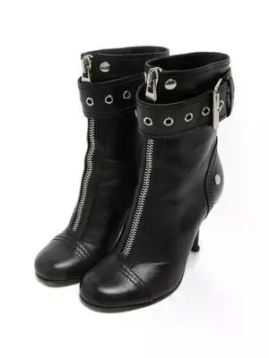 Alexander McQueen Leather Zip Buckle Ankle Boots