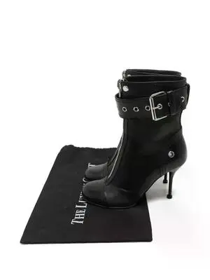 Alexander McQueen Leather Zip Buckle Ankle Boots