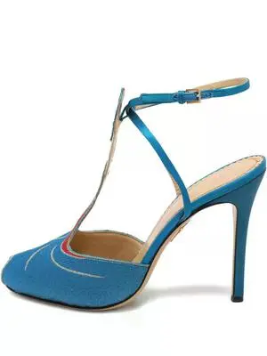 CHARLOTTE OLYMPIA Embroidered T-strap High Heel Sandals