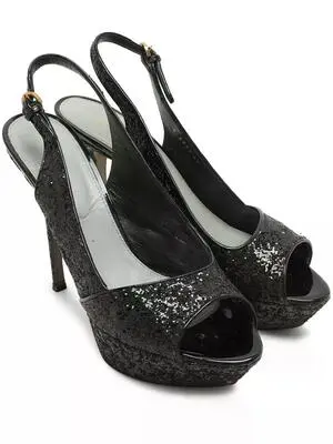 SERGIO ROSSI Open-toe Glitter Embellished Slingback Platform High Heel Sandals
