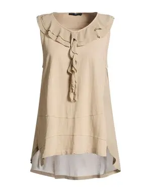 High Ruched Sleeveless Top - Beige