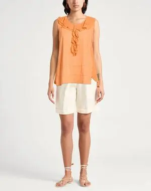 High Sleeveless Crewneck Top In Cotton, Linen, And Viscose