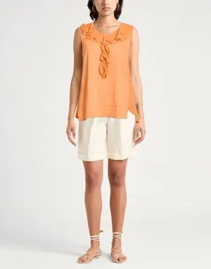 High Sleeveless Crewneck Top In Cotton, Linen, And Viscose