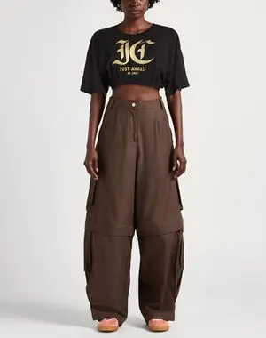 Just Cavalli Cotton Cropped T-shirt With Glitter Logo - Black