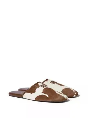 Miu Miu Printed Calf Leather Slippers - Brown