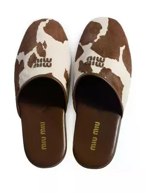 Miu Miu Printed Calf Leather Slippers - Brown