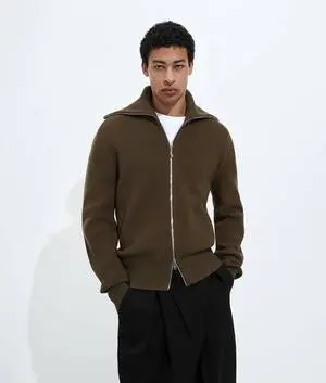 Bottega Veneta Wool And Cotton Zip-up Cardigan - Dark Moss