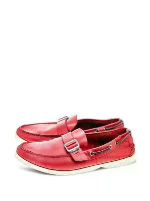 FERRAGAMO Leather Boat Shoes With Buckle Detail