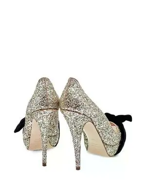 Miu Miu 130mm Glitter Platform Pumps With Bow Detailing