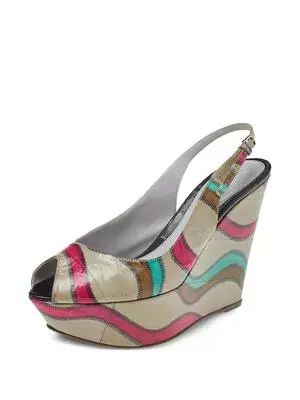 SERGIO ROSSI Slingback Wedge Platforms - Grey