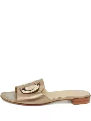 STUART WEITZMAN Metallic Slides With Gold-tone Buckle Detail