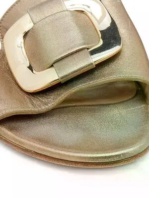 STUART WEITZMAN Metallic Slides With Gold-tone Buckle Detail